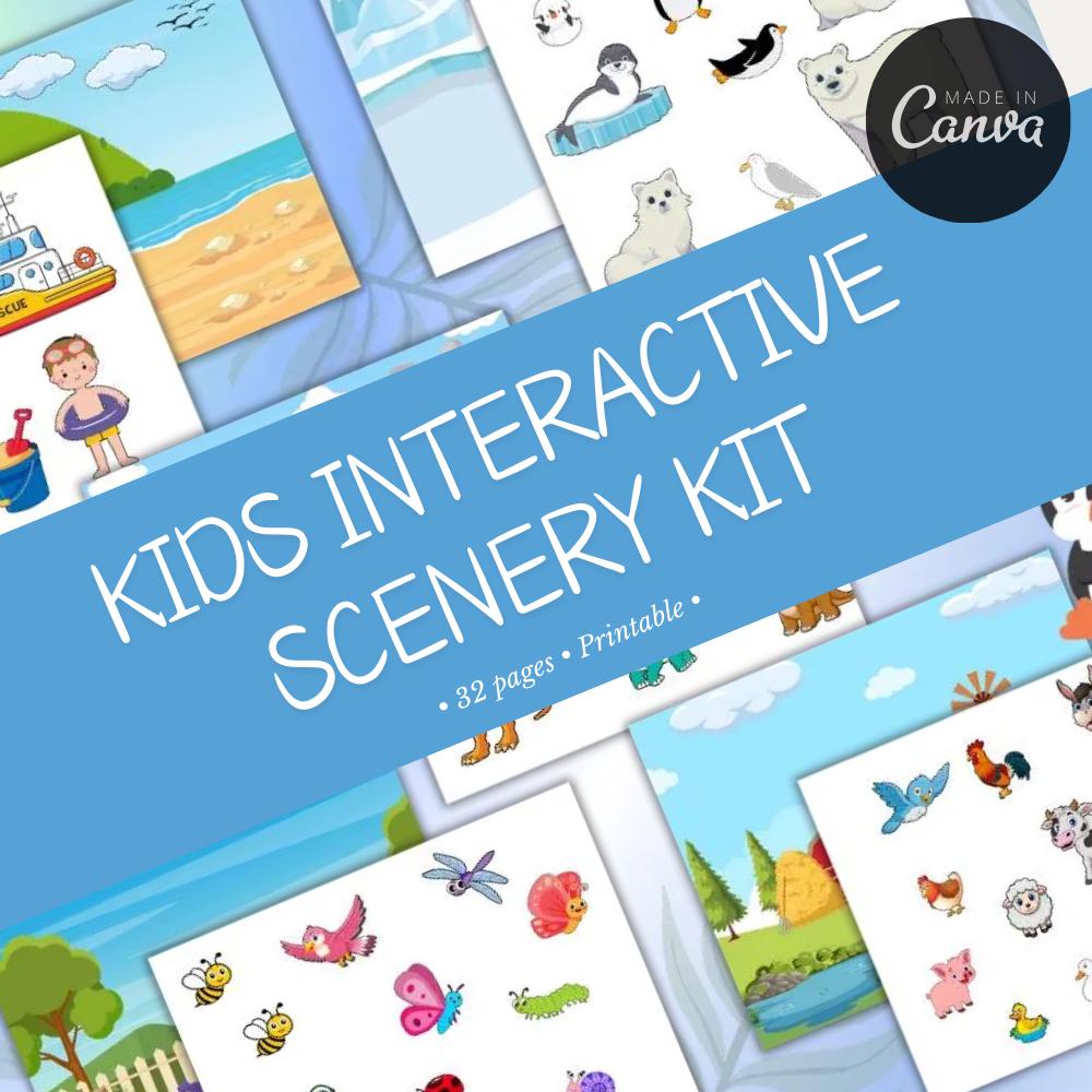 Interactive Scenery Kit, Printable Playset, Creative Story Scenes (32 ...