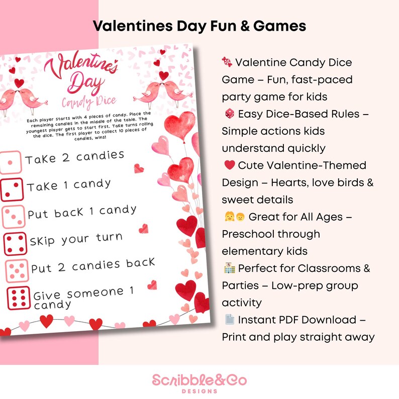 Valentine Candy Dice Game: Printable Kids Party Fun - Etsy