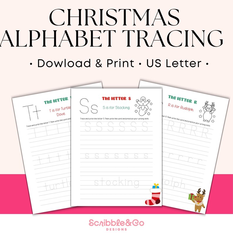 Christmas Alphabet Tracing Worksheets, Holiday Letters (printable PDF ...