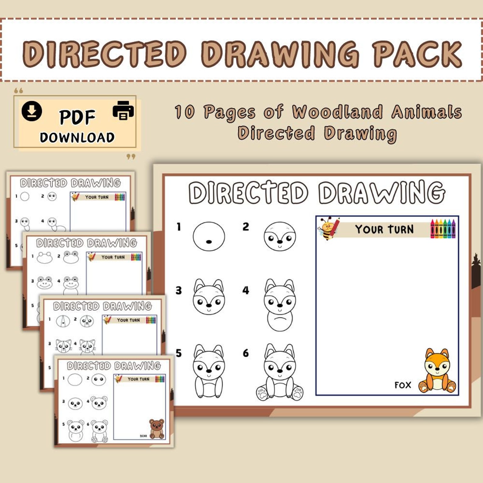 Woodland Animals Directed Drawing: Printable Step-by-step Art ...