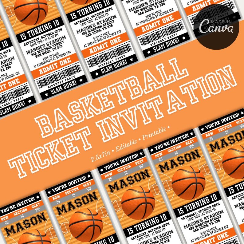 Basketball Ticket Birthday Invitation | Editable Sports Ticket Invite ...