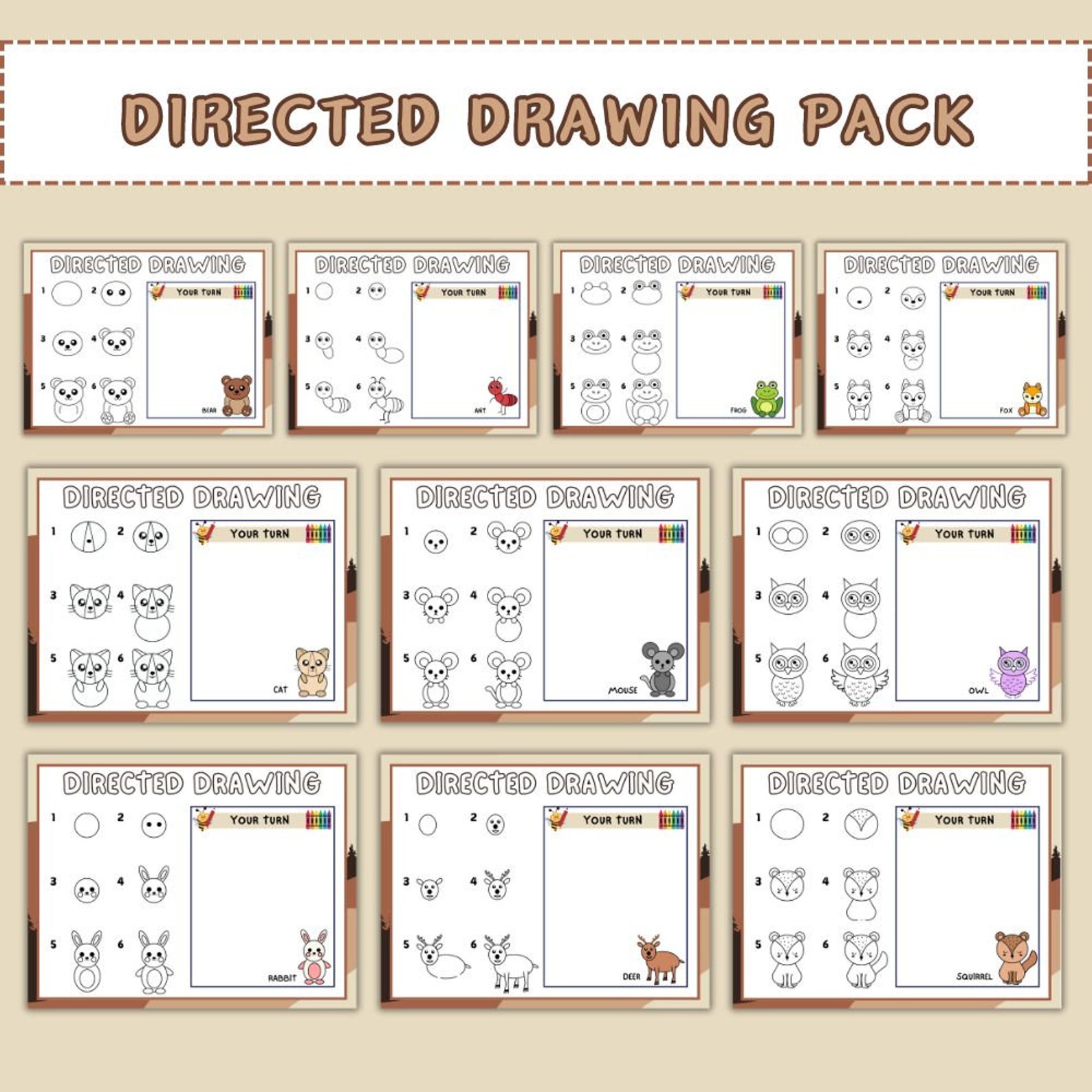 Woodland Animals Directed Drawing: Printable Step-by-step Art ...