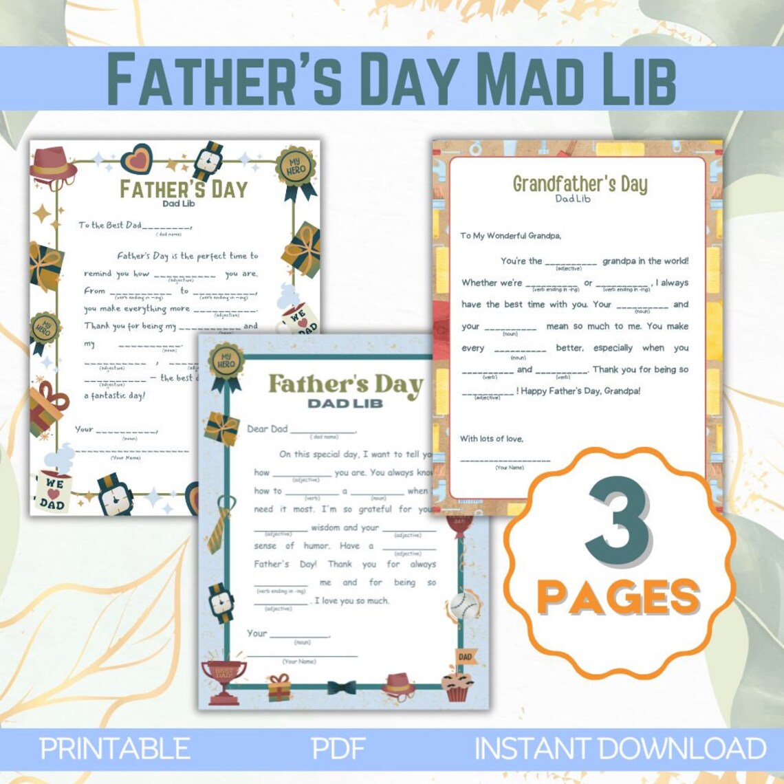 Father's Day Mad Libs | Printable Mad Libs | Father's Day Family ...