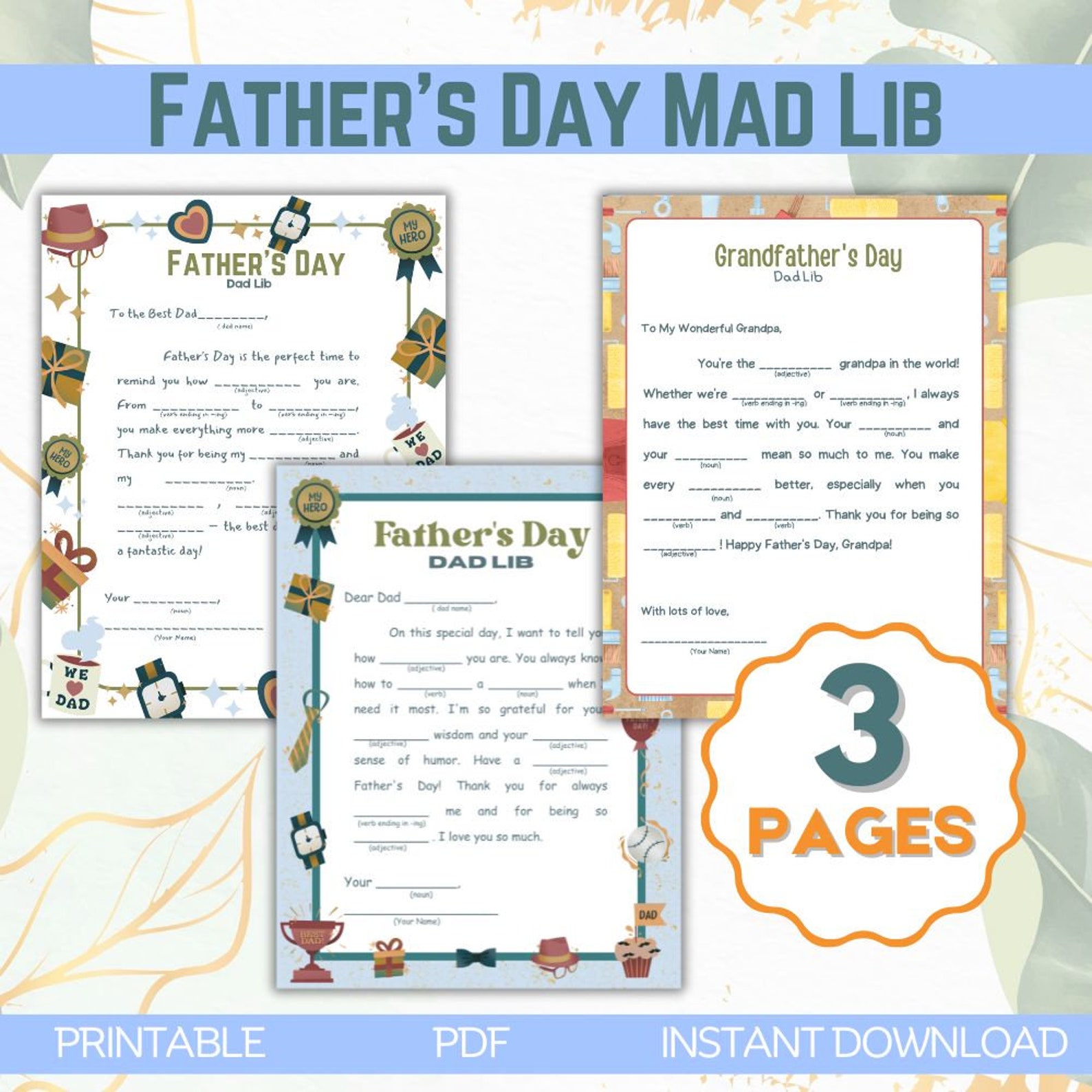Father's Day Mad Libs | Printable Mad Libs | Father's Day Family ...