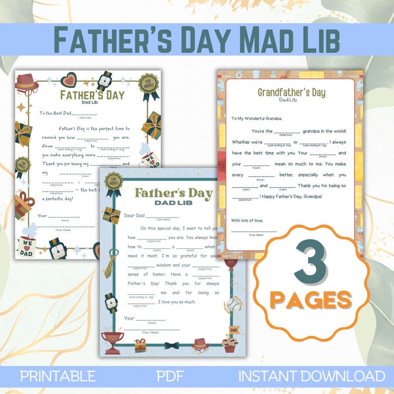 Father's Day Mad Libs | Printable Mad Libs | Father's Day Family ...
