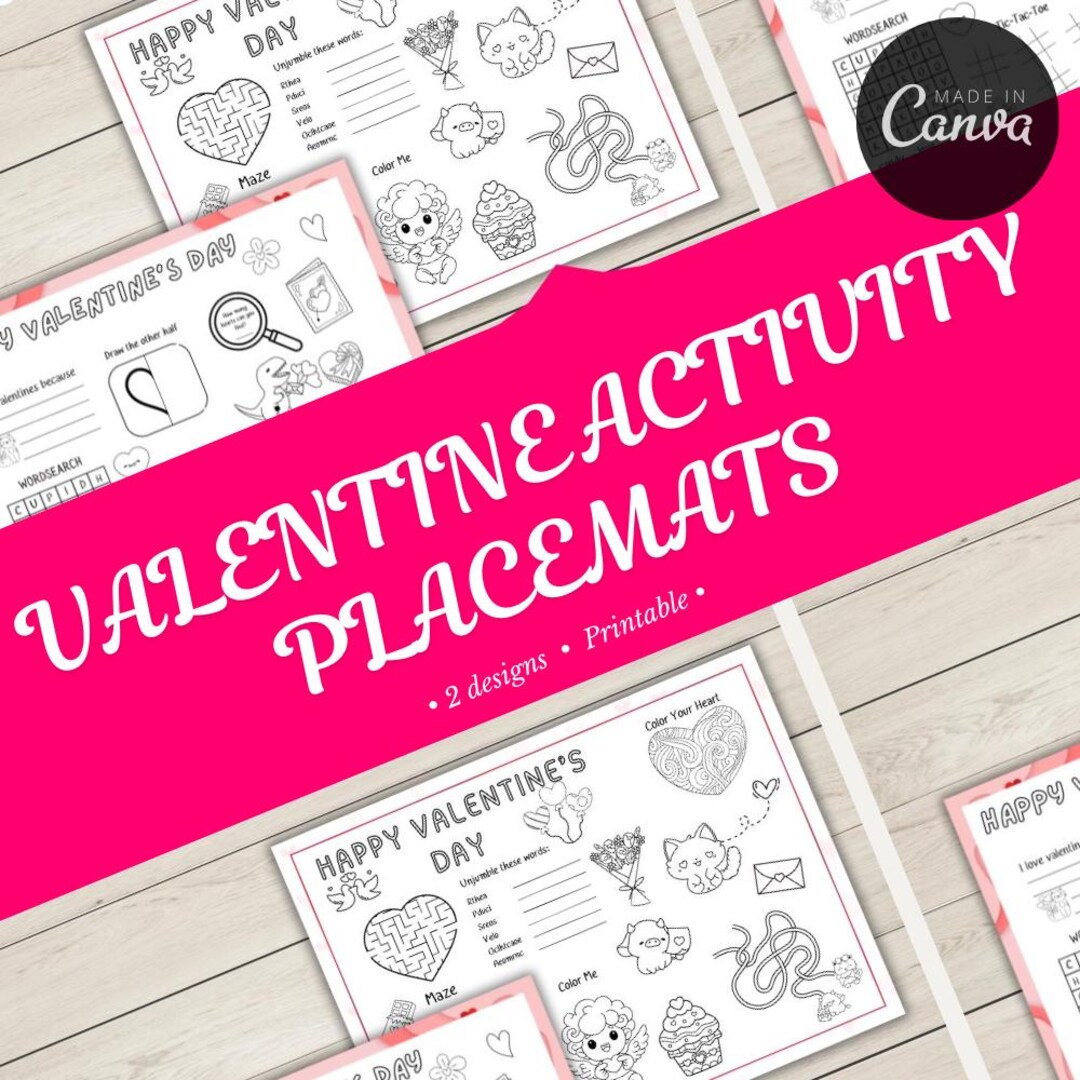 Valentine Activity Placemats: Coloring, Games & Puzzles for Kids - Etsy