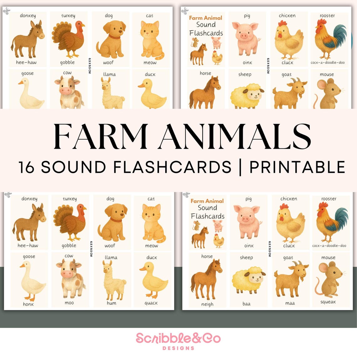 Animal Sound Flashcards: Farm Animals - Printable Toddler Learning - Etsy