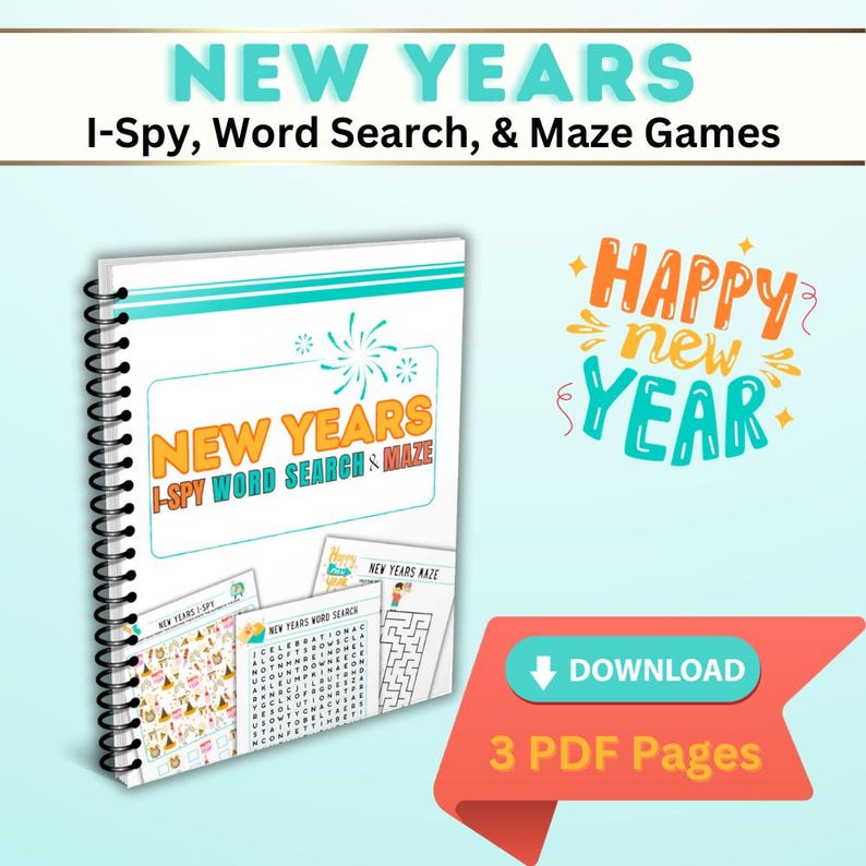 New Year Games Wordsearch | I Spy | New Years Maze | New Years Games ...