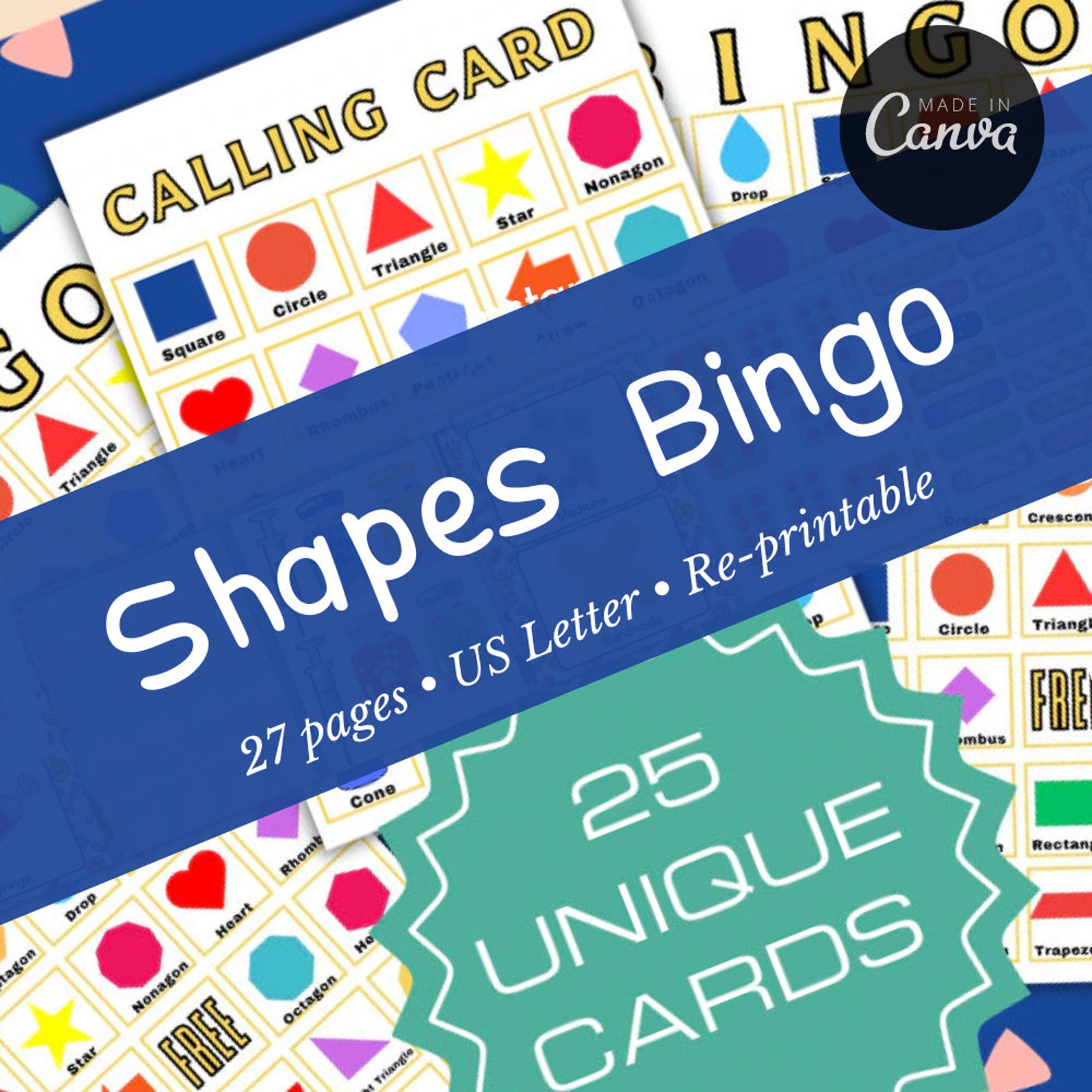 Shapes Bingo Game, Kids Learning Activity (printable PDF) - Etsy