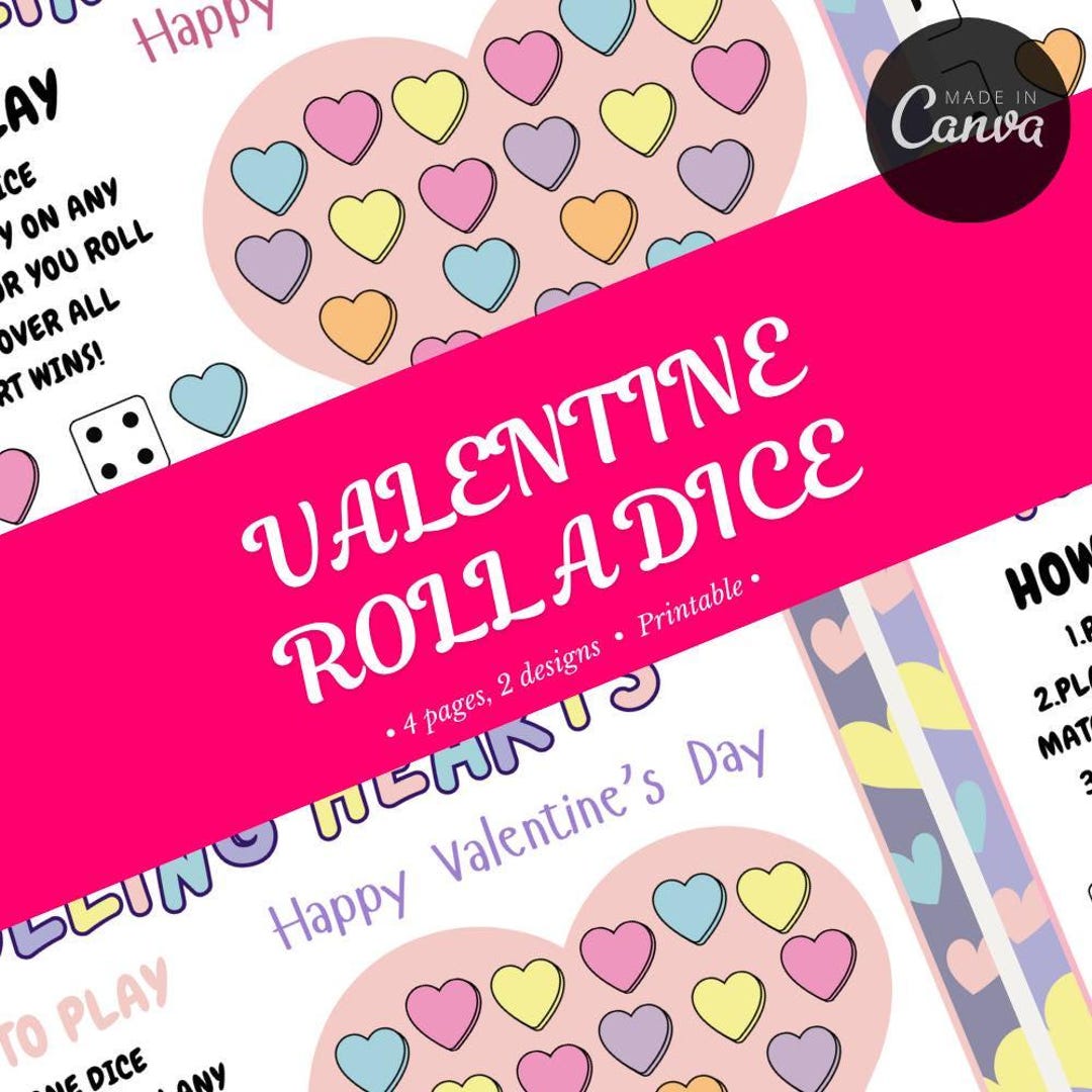 Roll-a-dice Bingo Game: Valentine Hearts - Easy Printable Cards - Etsy