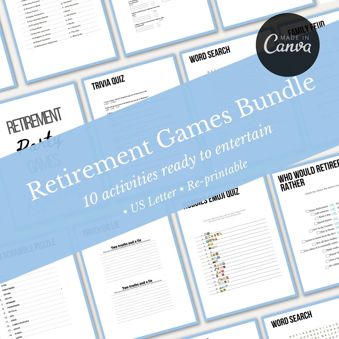 Retirement Games Bundle Retiree Party Games Retirement Games Bundle - Etsy
