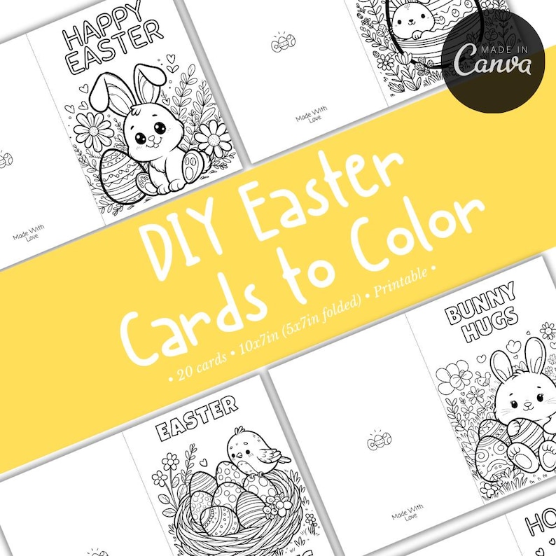 Printable Easter Cards: Kids Coloring Activity - DIY Craft Set - Etsy