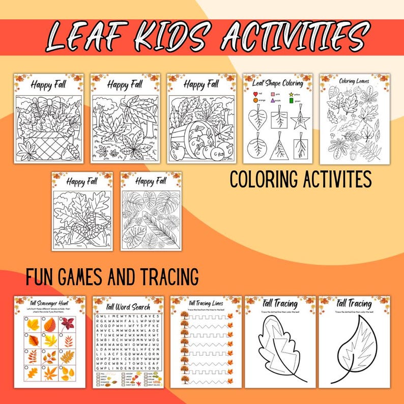 Autumn Kids Activity Pack, Fall Leaf Crafts and Coloring (20 Pages ...