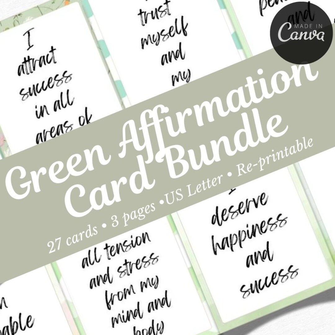 Green Affirmation Cards | Positive Quotes | Positivity Cards ...