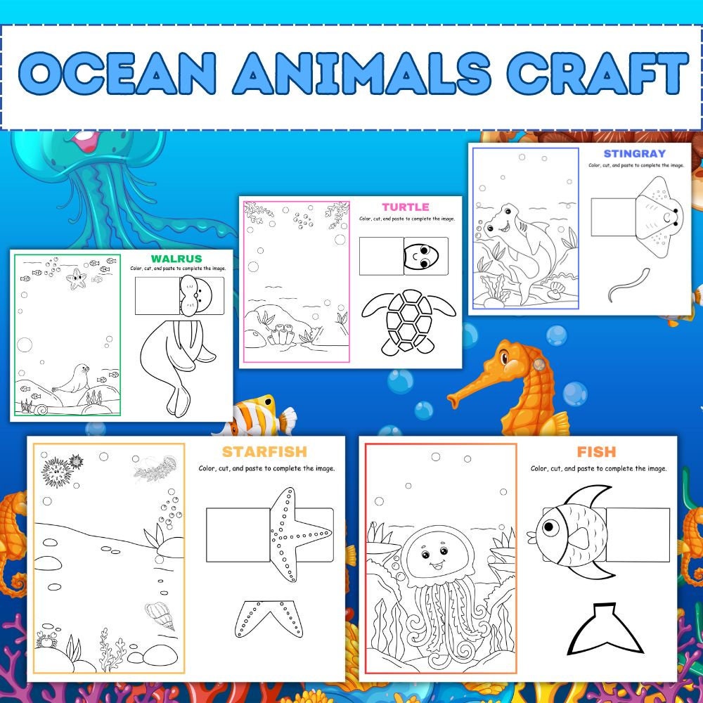 Ocean Animals Art & Craft Sea Animals Coloring Kids Crafts - Etsy