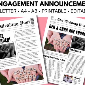 Engagement Announcement Editable Newspaper Template Engagement ...