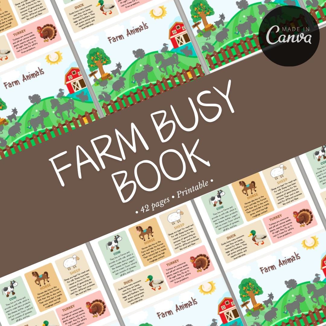 Farm Animal Busy Book - Interactive Preschool Worksheets - Etsy
