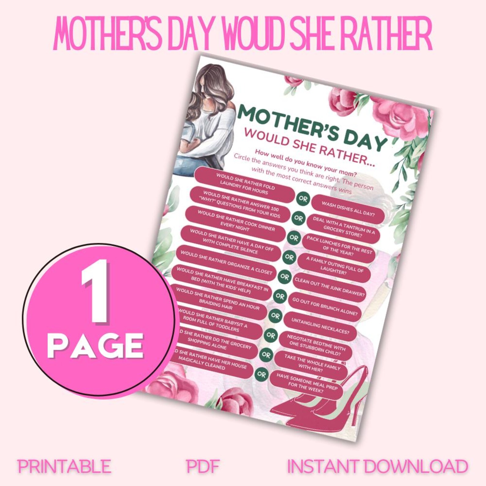 Mothers Day Would She Rather Game | Fun Printable Activity for Family ...