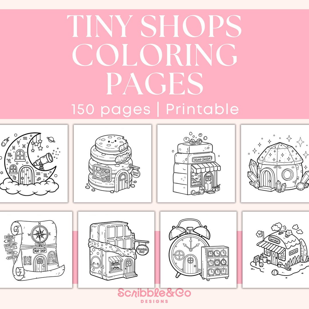 Tiny Shops Coloring Book – 150 Storefront Designs (PDF Pattern - Etsy