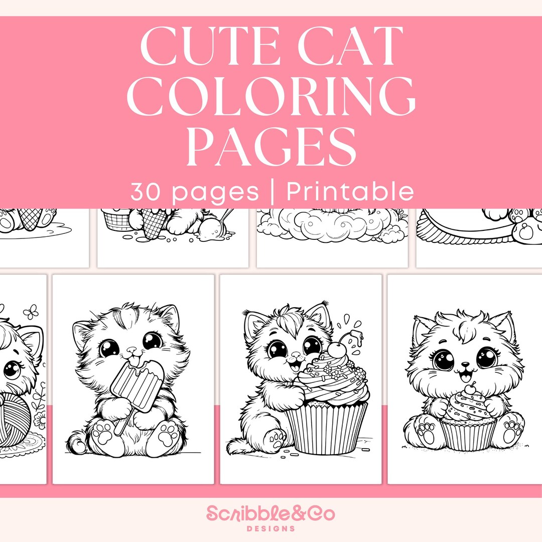 Cat Lover Coloring Book, Cute Kitten Scenes (30 Pages, Single-sided) - Etsy