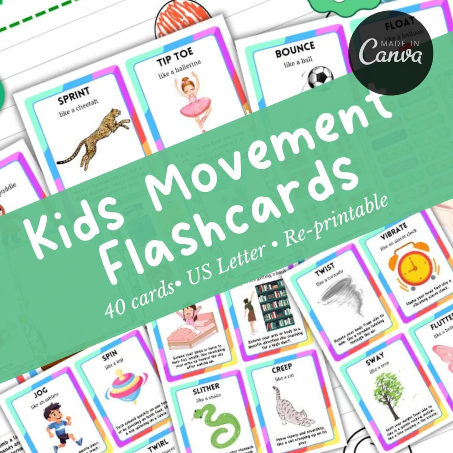 Animal Movement Flashcards for Kids - Preschool Learning Game - Etsy
