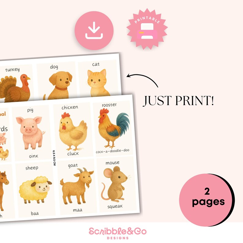 Animal Sound Flashcards: Farm Animals - Printable Toddler Learning - Etsy