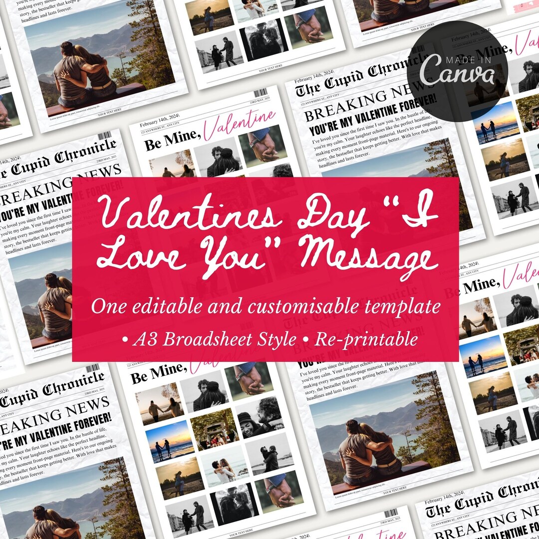 Valentines Day Newspaper Editable Valentines Day Message Newspaper ...