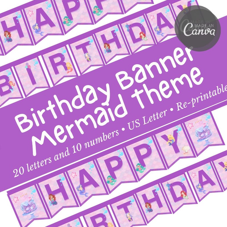 Mermaid Birthday Banner - Customizable Printable Letters and Numbers - Etsy
