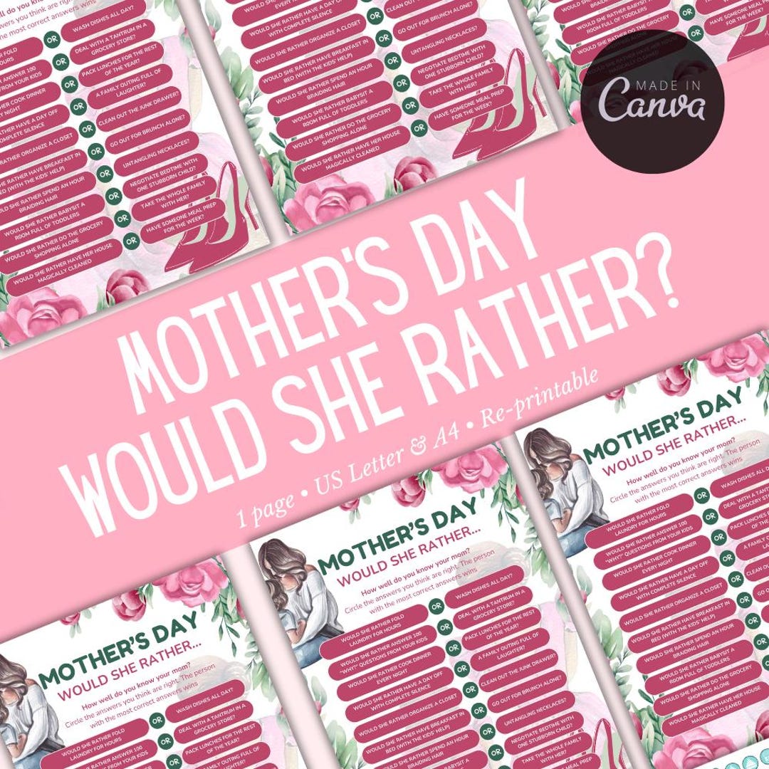 Mothers Day Would She Rather Game | Fun Printable Activity for Family ...