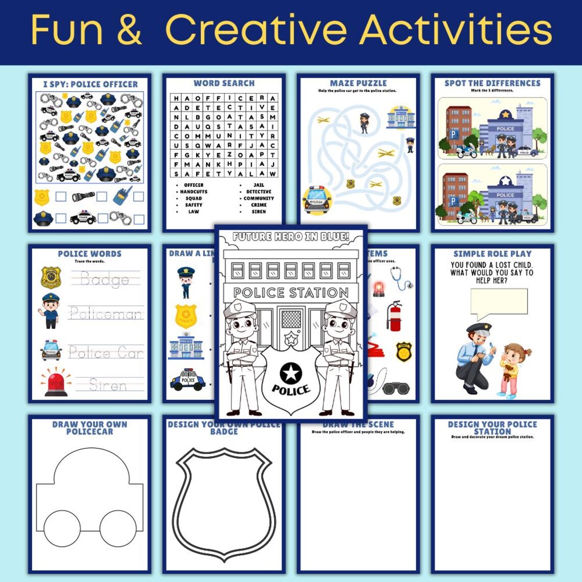 Police Activity Pack: Printable Kids Puzzles With Mazes and Drawing - Etsy