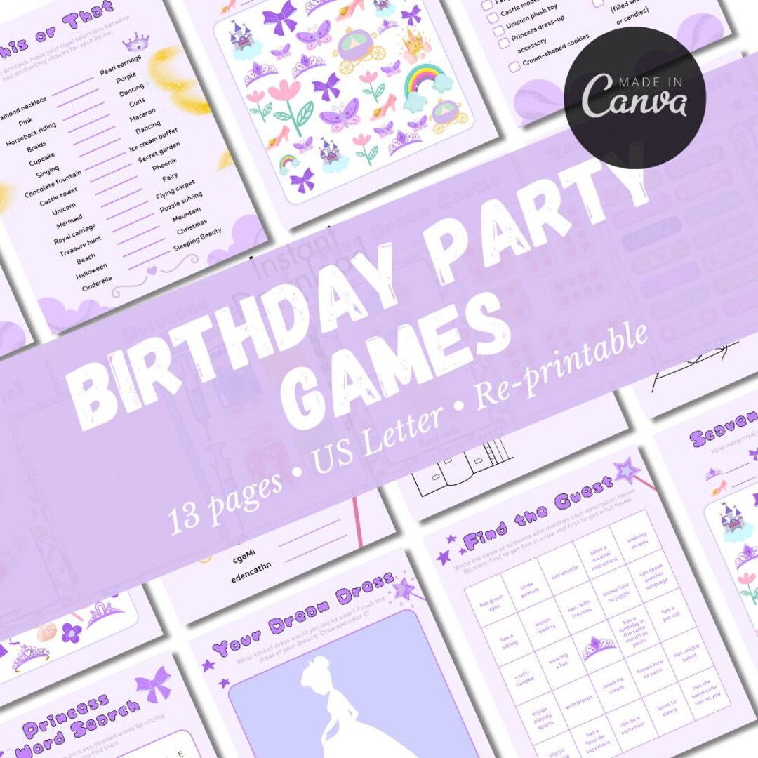 Princess Theme | Birthday Games Bundle | Princess Party | Princess ...