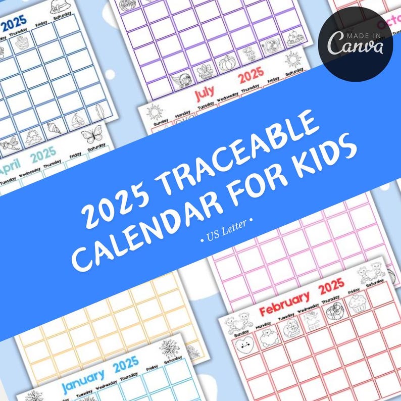 Traceable 2025 Kids Calendar, Monthly Fun & Writing Practice (printable ...