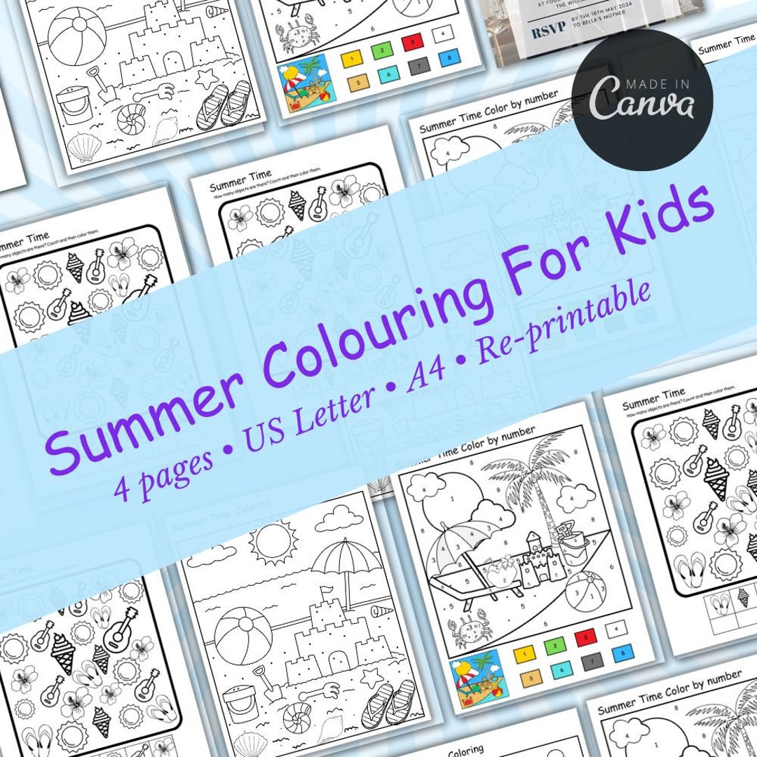 Summer Colouring Activity Pack - Holiday-themed Kids Pages - Etsy