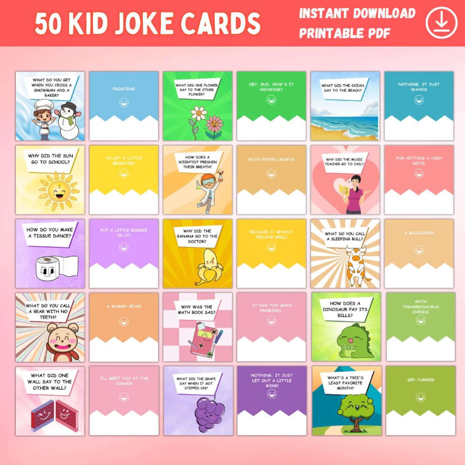 50 Jokes for Kids | Printable Lunch Box Notes | Jokes for Children ...