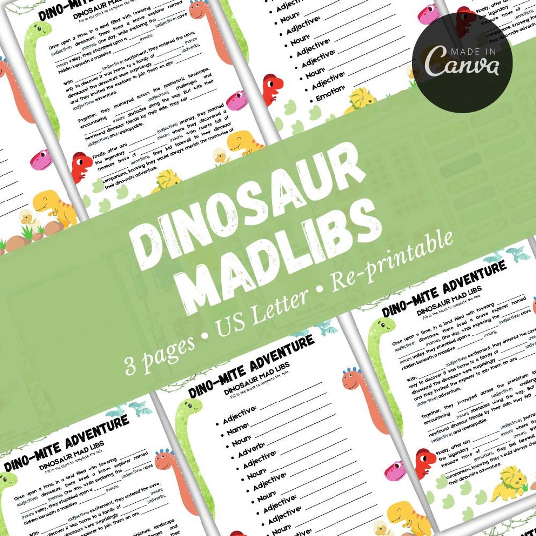 Dinosaur Madlibs | Printable Game | Jurassic Party Games | Kids Madlibs ...