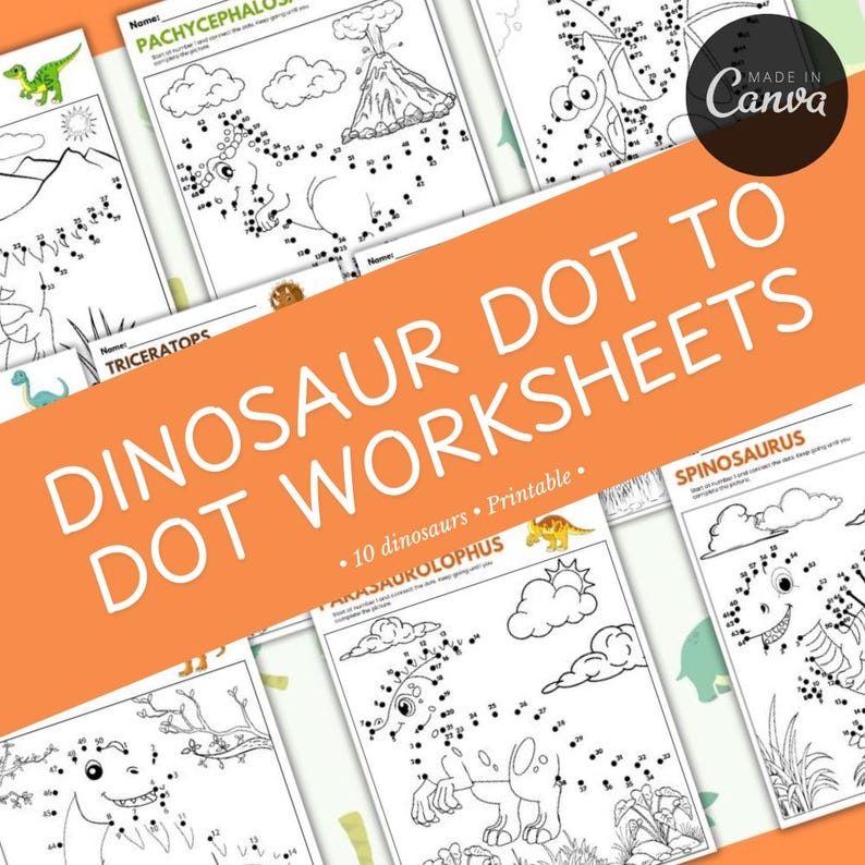 Dinosaur Dot-to-dot Printables, Coloring Pages (10 Dinosaurs Included ...