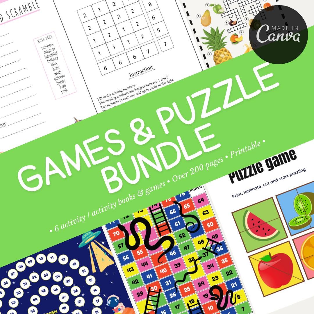 Printable Games Bundle | 100 Pages of Games & Puzzles | Kids Puzzles ...