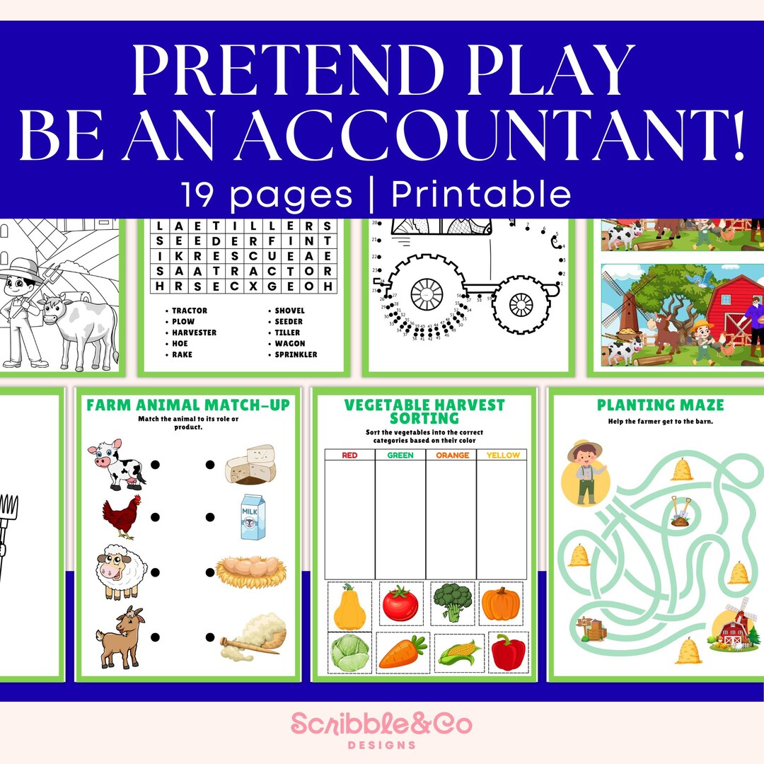 Accountant Activity Pack: Drawing, Matching, Counting - 19 Pages - Etsy