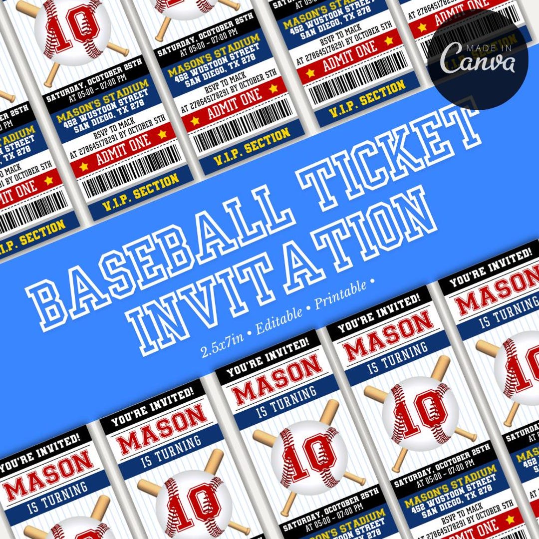 Baseball Ticket Birthday Invitation | Editable Sports Ticket Invite ...