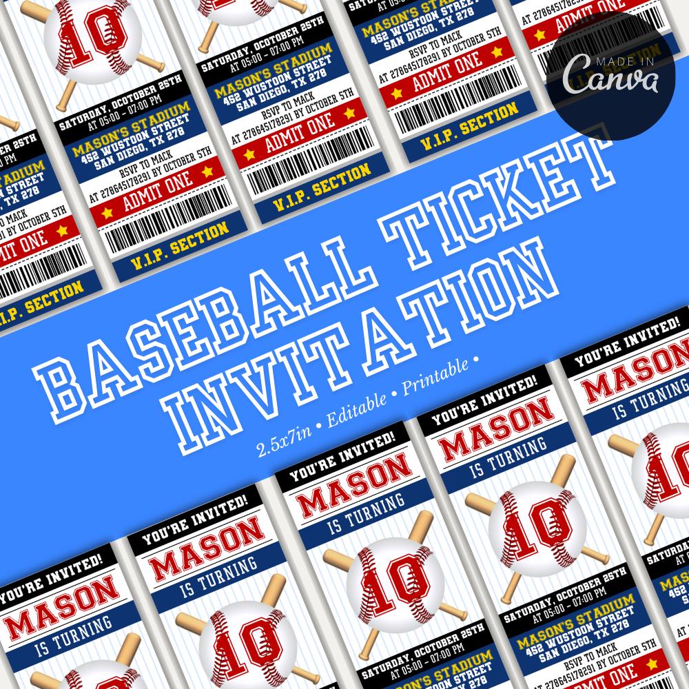 Baseball Ticket Birthday Invitation | Editable Sports Ticket Invite ...