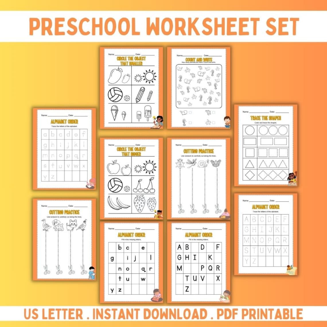 Pre-school and Kindergarten Worksheets | Preschool Worksheet Set | - Etsy