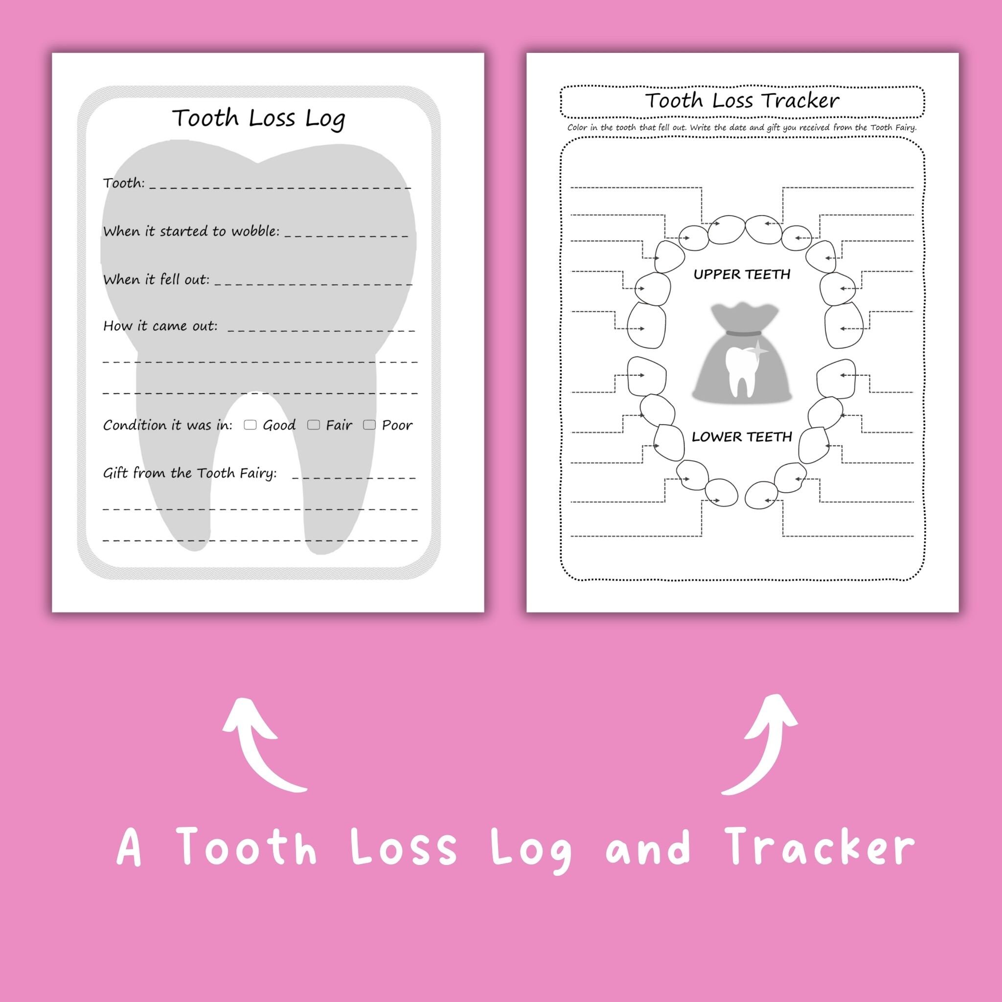 Tooth Fairy Letter and Poem | Kids Tooth Loss Tracker | Teeth Loss Log ...