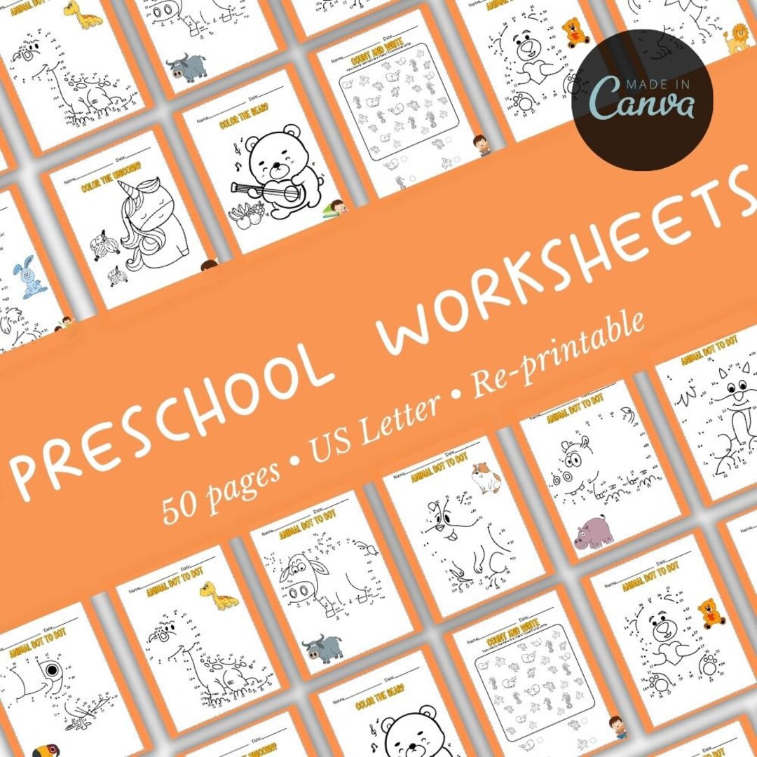 Pre-school and Kindergarten Worksheets | Preschool Worksheet Set | - Etsy