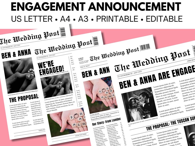 Engagement Announcement Editable Newspaper Template Engagement ...