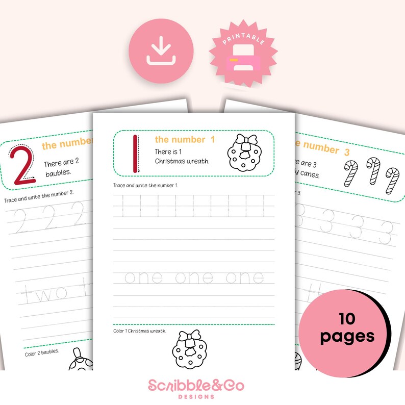 Christmas Number Tracing Worksheets: Preschool Counting Practice - Etsy