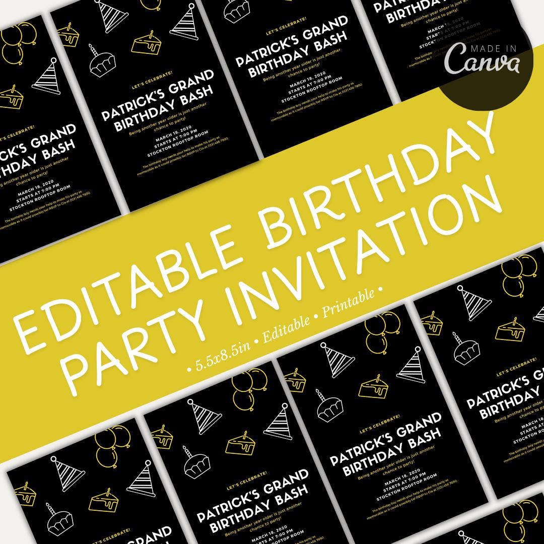 Grand Bash Birthday Invitation | Birthday Invitation | Editable Party ...