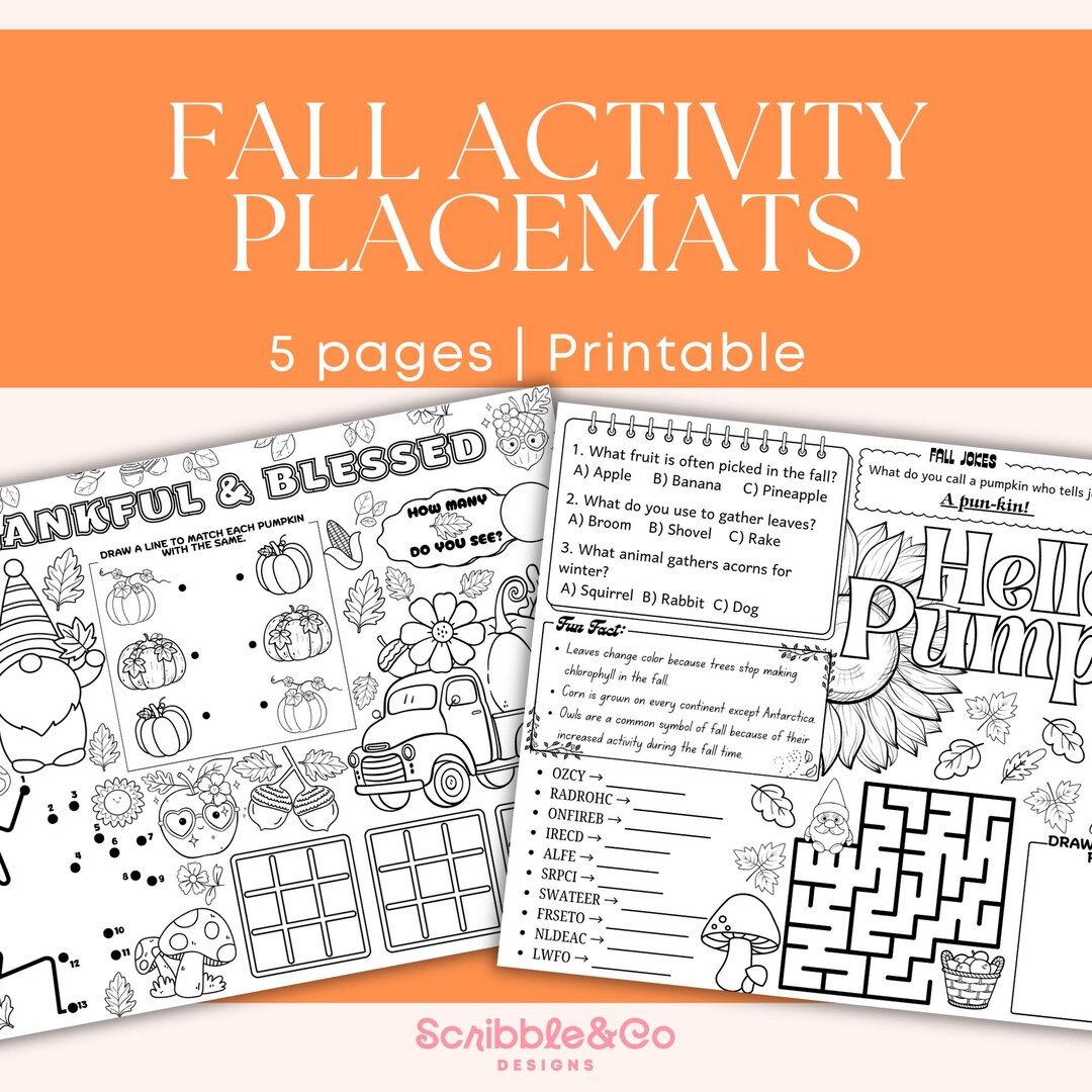 Kids Fall Activity Placemats, Coloring and Mazes (instant Download) - Etsy