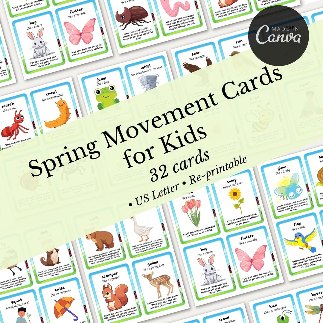 Spring Kids Movement Cards | Kids Brain Break | Movement Activity Cards ...