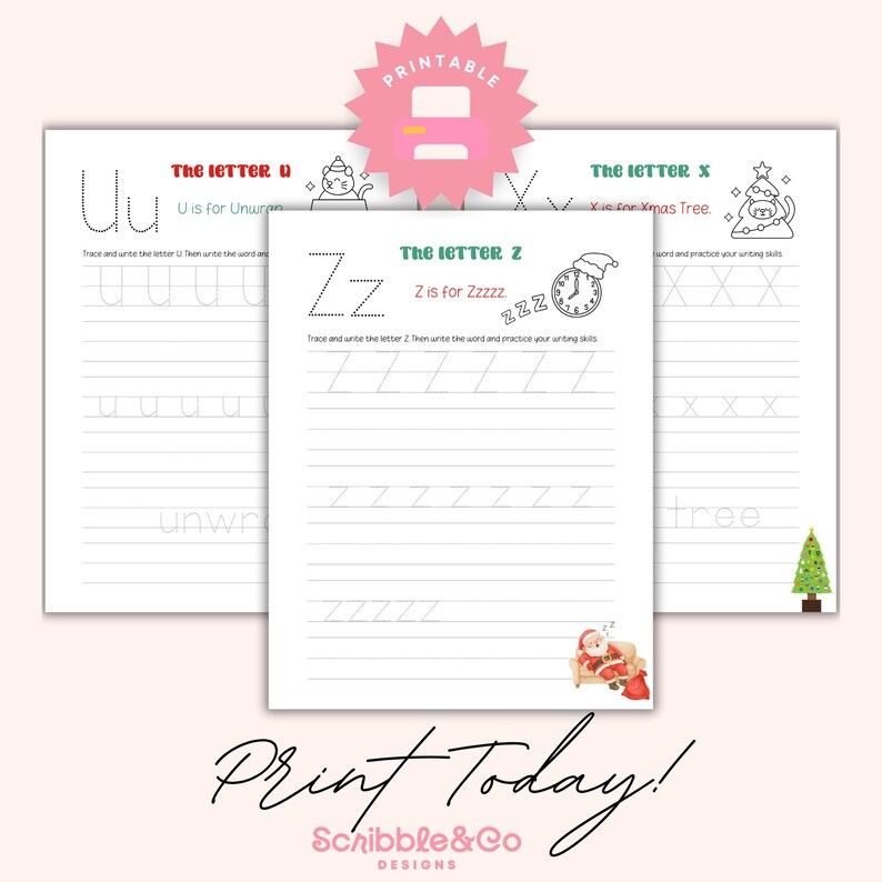 Christmas Alphabet Tracing Worksheets, Holiday Letters (printable PDF ...