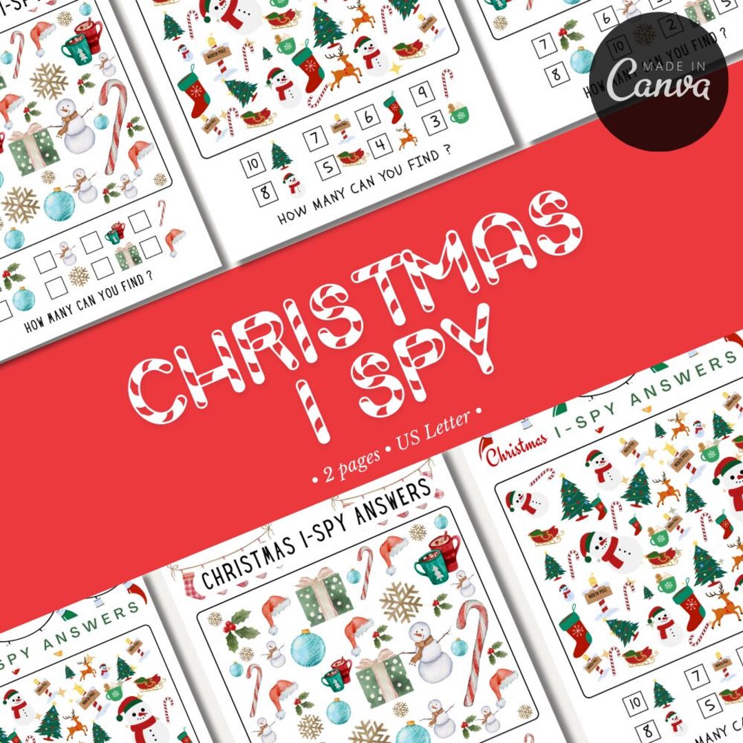 Holiday I Spy Printable Games, Christmas Counting Fun (2 Puzzles) - Etsy